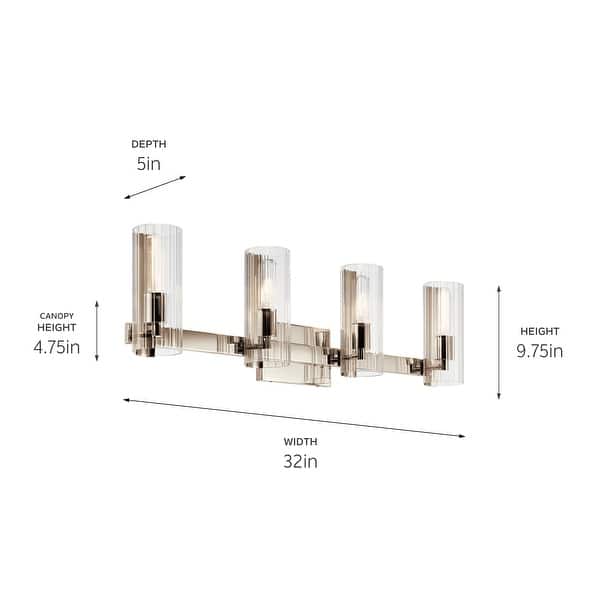 Jemsa 32 in. 4-Light Bathroom Vanity Light with Clear Fluted Glass ...