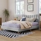 Linen Upholstered Platform Bed with Vertical Channel Tufted Headboard ...