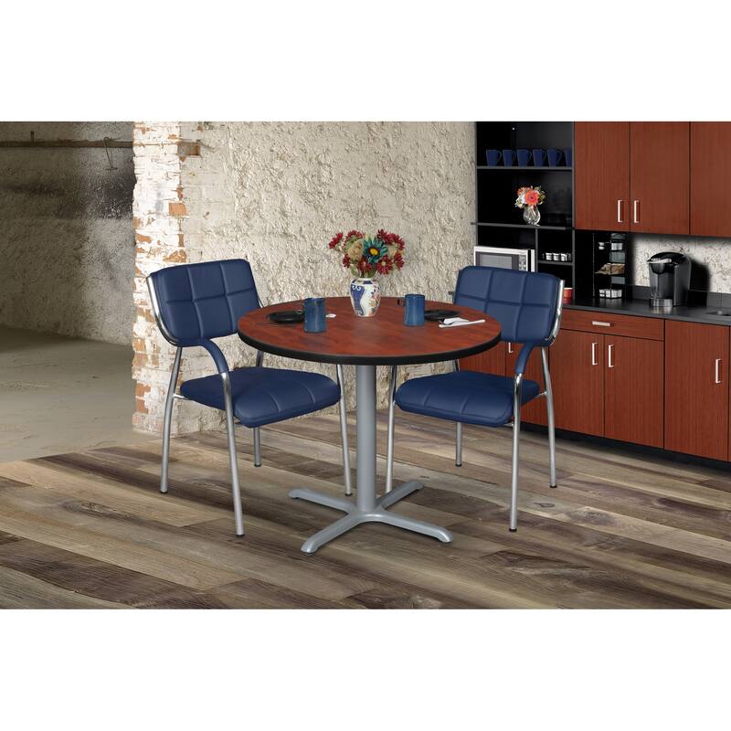Via Round Melamine Table with Metallic X-cross Base - Overstock - 25776594