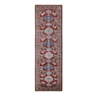 Shahbanu Rugs Red Kazak Runner Tribal Design Hand Knotted Oriental Rug ...