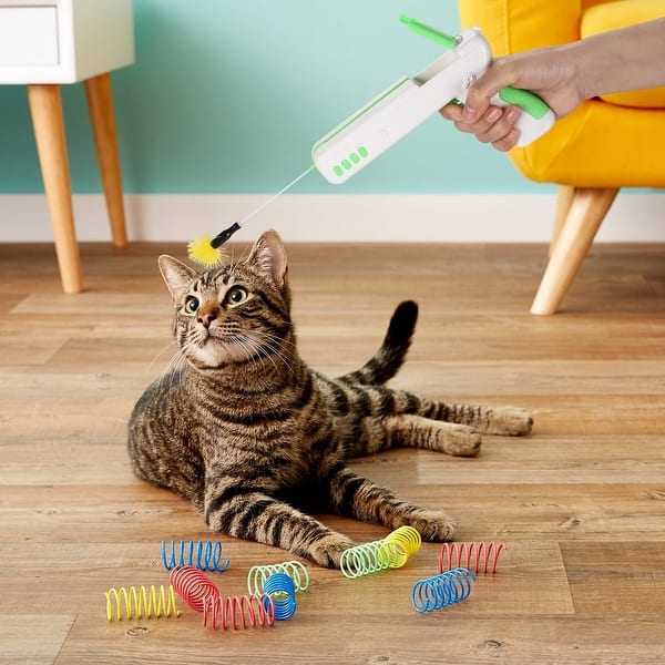 Green Interactive Cat Toy Gun Cat Stick Toy with Ball & Feather - 7.4x1 ...