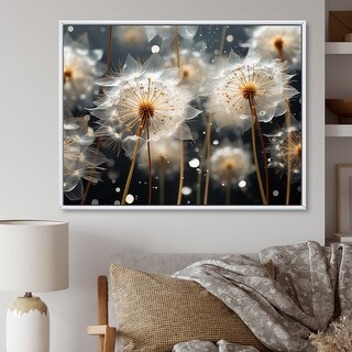 Designart "White Teal Dandelion Symphony I" Floral Framed Wall Art ...