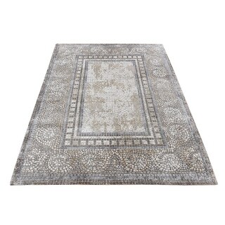 Shahbanu Rugs Tan Color, Silken, Roman Mosaic Design, Hand Knotted ...