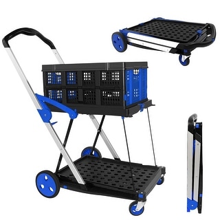 Folding Trolley with Wheels, Double Layer Portable Trolley Shopping ...