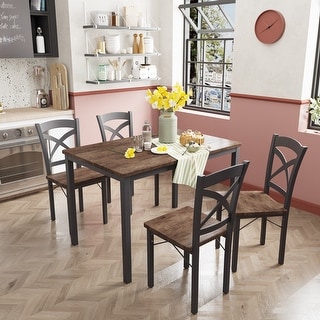 5-Piece Brown Wooden Dining Set with Metal Frame and 4 Ergonomic Chairs - Bed Bath & Beyond ...