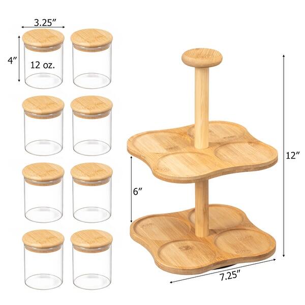 Basicwise Minimalist Two-Tier Bamboo Lazy Susan Turntable with 8 Pcs 12 ...