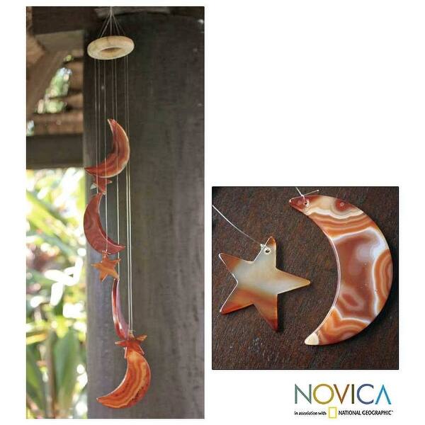 NOVICA Handmade Orange Agate Moon and Stars Wind Chimes (Brazil) - Bed ...