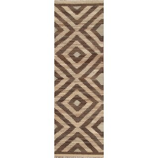 Brown Reversible Kilim Brown Runner Rug Hand-woven Wool Carpet - 2'8"x ...