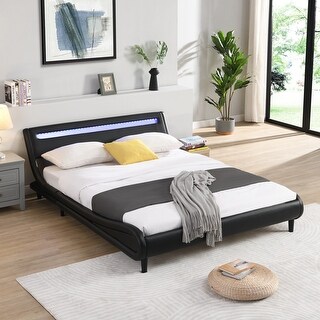 LED-Lit Faux Leather Upholstered Platform Bed Frame - Bed Bath & Beyond ...