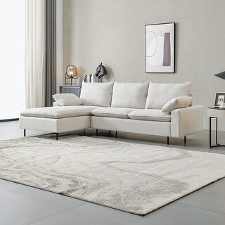 Beige L-shape Sofa Set Linen Upholstered Couch with Left Chaise Sofa - Bed Bath & Beyond - 38363735