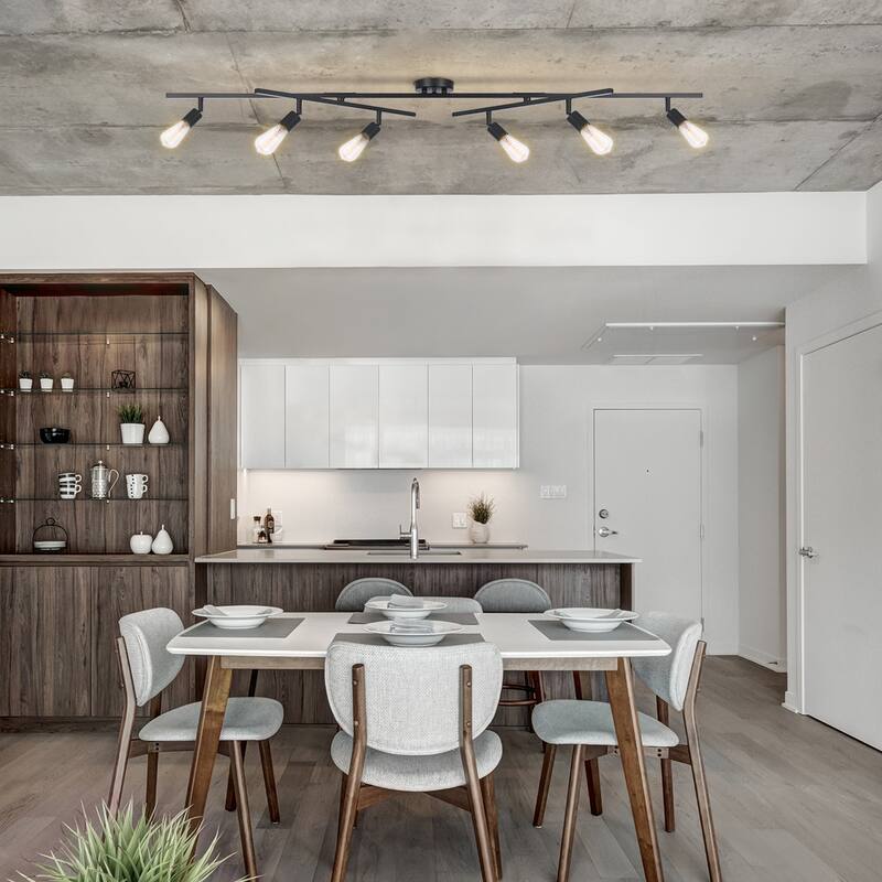 64" 6-Light Double Center Swivel Track Lighting, Matte Black, Pivoting ...