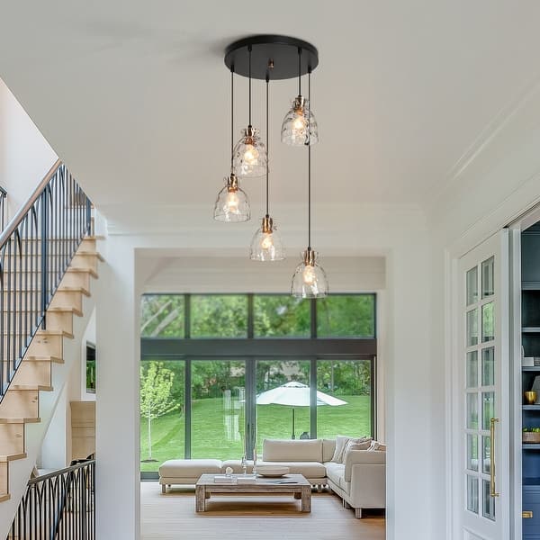 Elisie Modern Glam Cluster Chandelier 5-Light Water Hammered Glass ...