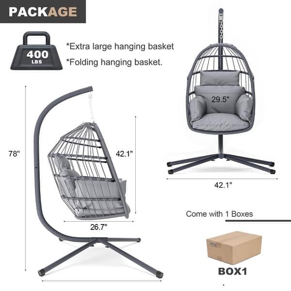 Patio Foldable Hanging Swing Chair with Stand Gray Color - Bed Bath ...