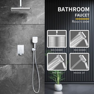 Wall-Mounted Square Shower System with Rough-in Valve,12 inch Square ...