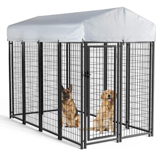 BOSSIN Large Outdoor Dog Kennel Galvanized Steel Fence with UV ...
