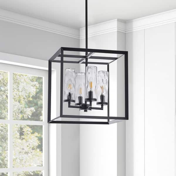 4-Light Black Farmhouse Glass Candle Style Pendant Lighting Fixture ...