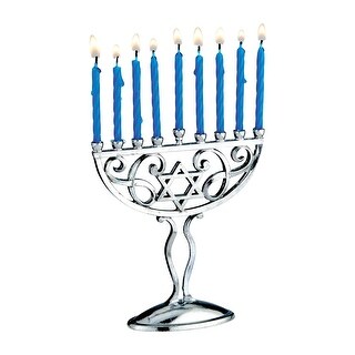 45pc Silver Blue Classic Style Mini Hanukkah Menorah Set Candles 4.75 ...