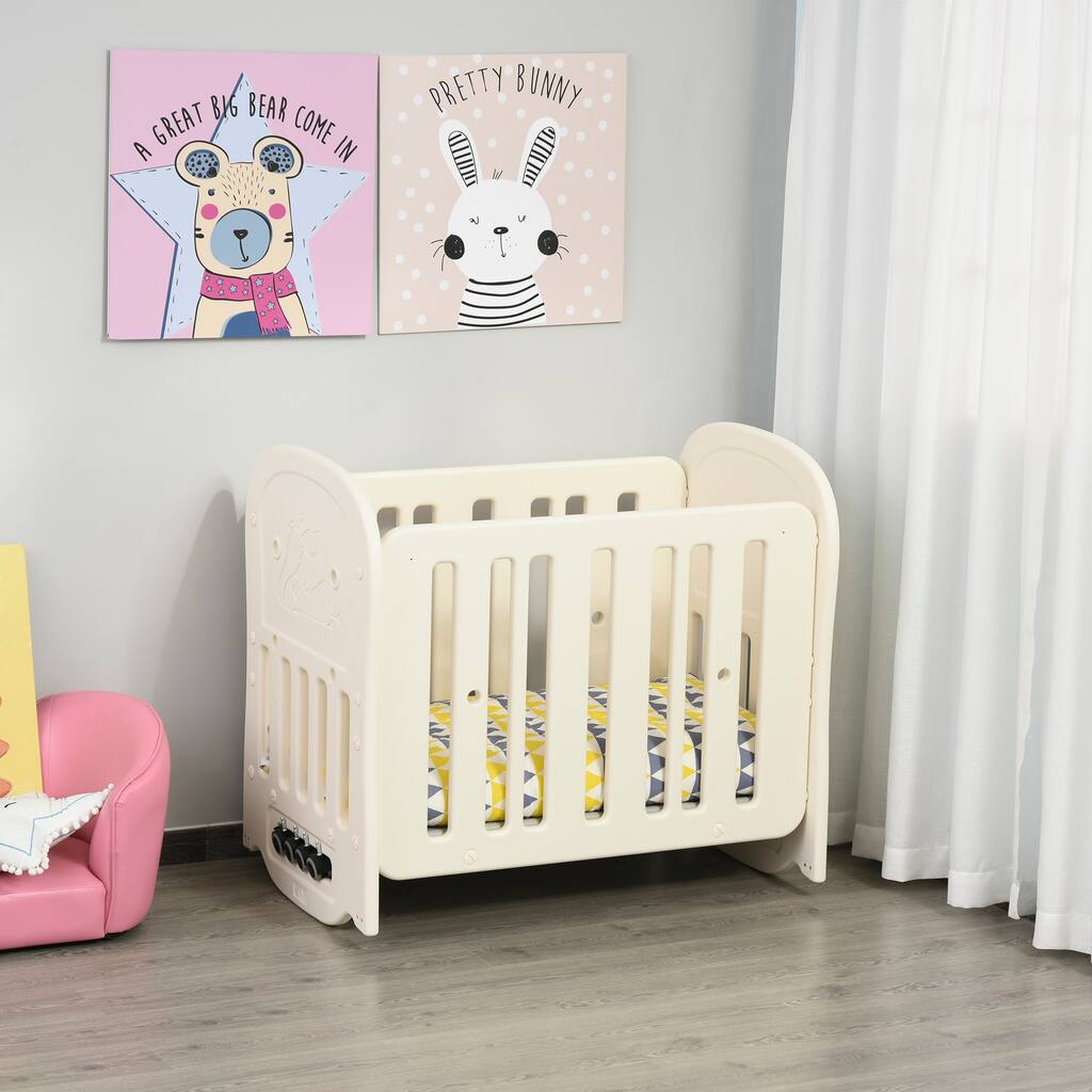 Qaba Multi-Functional Toddler Bed Baby Crib with an Adjustable Height ...