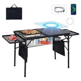 Folding Outdoor Camping Grill Table with Solar Panel, USB, Type-C & DC ...