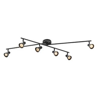 51" 6-Light Matte Black Adjustable Track Lighting with Center Swivel ...