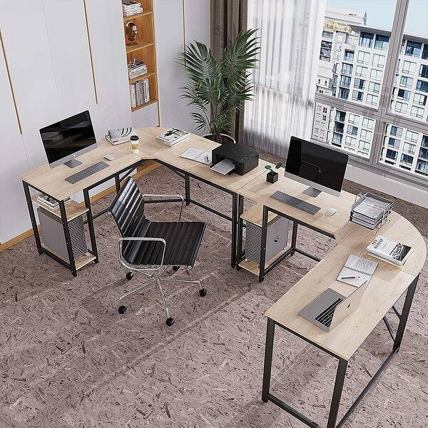 55" L-Shaped Computer Gaming Laptop Desk Oak - Bed Bath & Beyond - 37215526