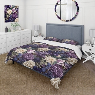 Designart "Deep Emerald Purplepeonies Enchante" cottage bedding set ...