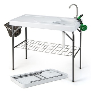 Portable Camping Fish Cleaning Table with Grid Rack and Faucet - 42.5 ...