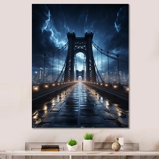 Designart "Blue Bridge Suspension Bridge Charcoal III" Bridges Canvas ...