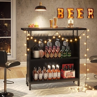 3-Tier Bar Table Bar Unit Liquor Cabinet with Stemware Rack - Bed Bath ...