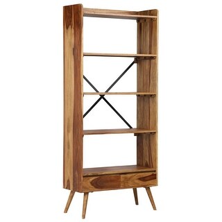 Bookshelf Bookcase with Storage Shelves Solid Sheesham Wood Brown - Bed ...