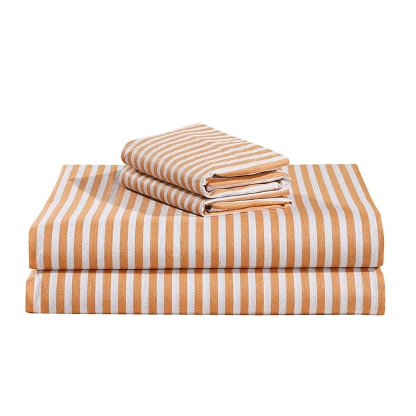 Estella Orange Grey Striped 100% Cotton Sheet Set with Pillowcase - Bed ...