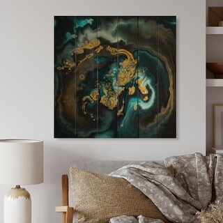 Designart 'Luxury Blue Golden Marble Art VII' Modern Wood Wall Art ...