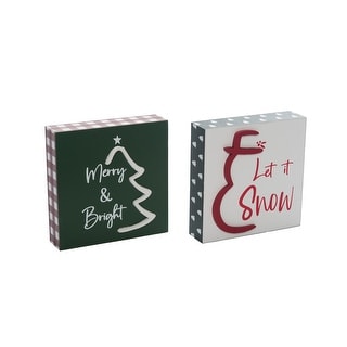 MDF Holiday Block Decor Set of 2 Christmas Decorations - Bed Bath ...