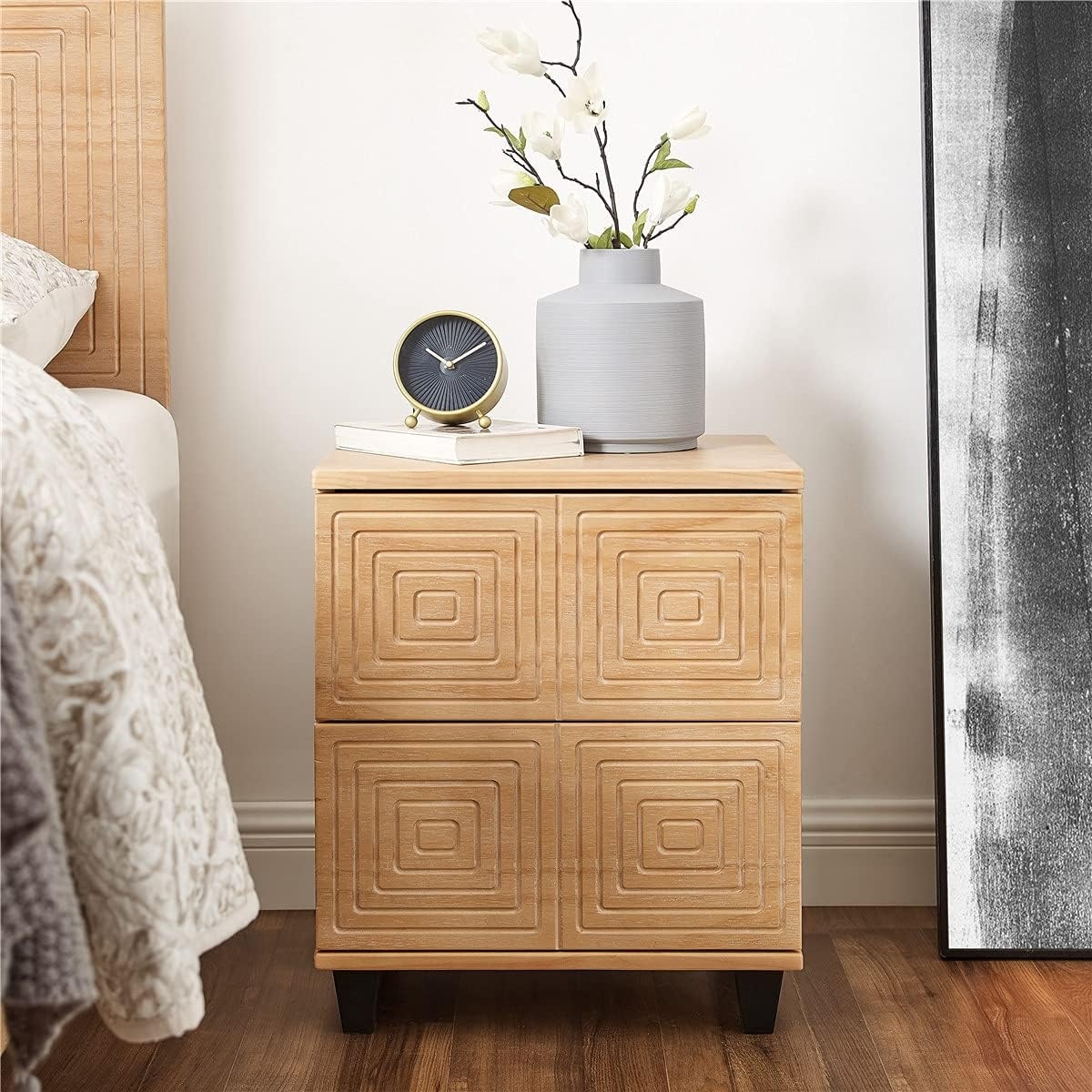 LED Nightstand with Wireless Charging Station, Narrow End Table with ...