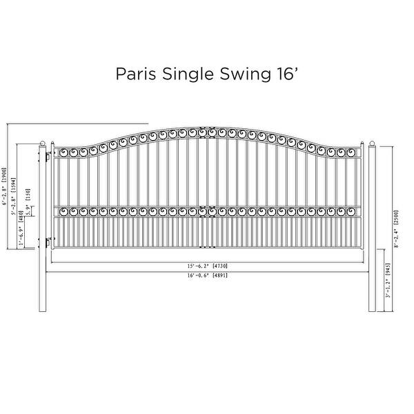 ALEKO Steel Single Swing 16 ft Driveway Gate Paris Style Black - Bed ...