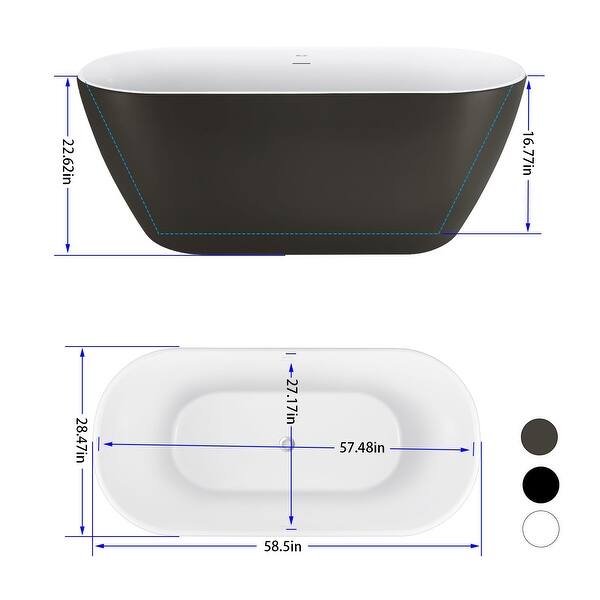 59 in. Chrome glossy Acrylic Flatbottom Oval Freestanding Non-Whirlpool ...