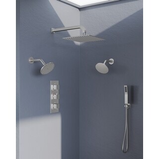 GRANDJOY Triple Shower Heads Shower Faucet System 12 inch Ceiling and 6 ...