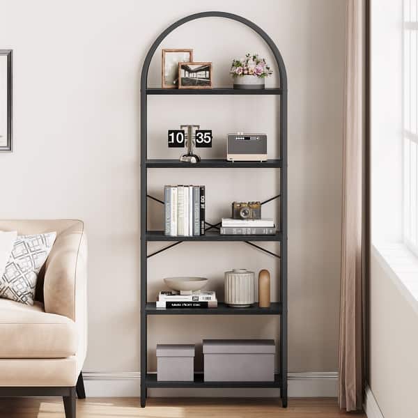 Bookshelf 5 Tier Bookcase Arched Display Racks Tall Standing ...