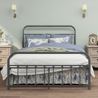 Full Size Metal Bed with Victorian Headboard Under Bed Storage, Silver ...