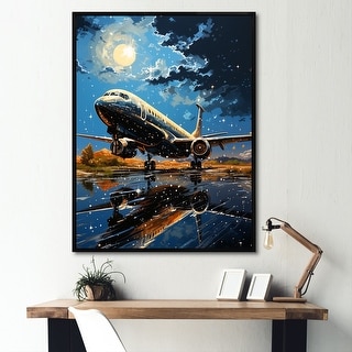 Designart "Futuristic Aircraft S Last Checks At Moonlight" Plane Framed ...