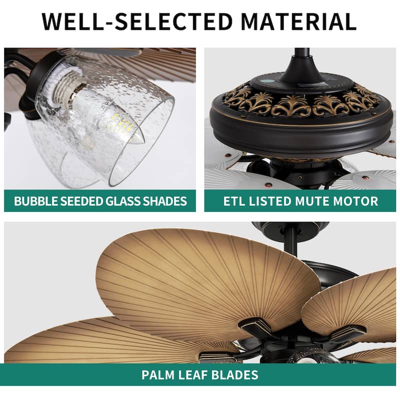 Moasis 52" Tropical Indoor/Outdoor Ceiling Fans with Remote, 5 Blades ...