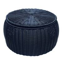 Outdoor /Indoor Black Pouf Wicker Footstool Ottomans Storage Seat With ...
