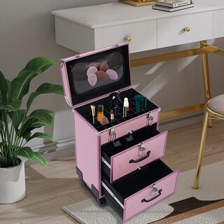 Makeup Train Case Cosmetic Trolley Cart Trunk with Wheels - Bed Bath ...