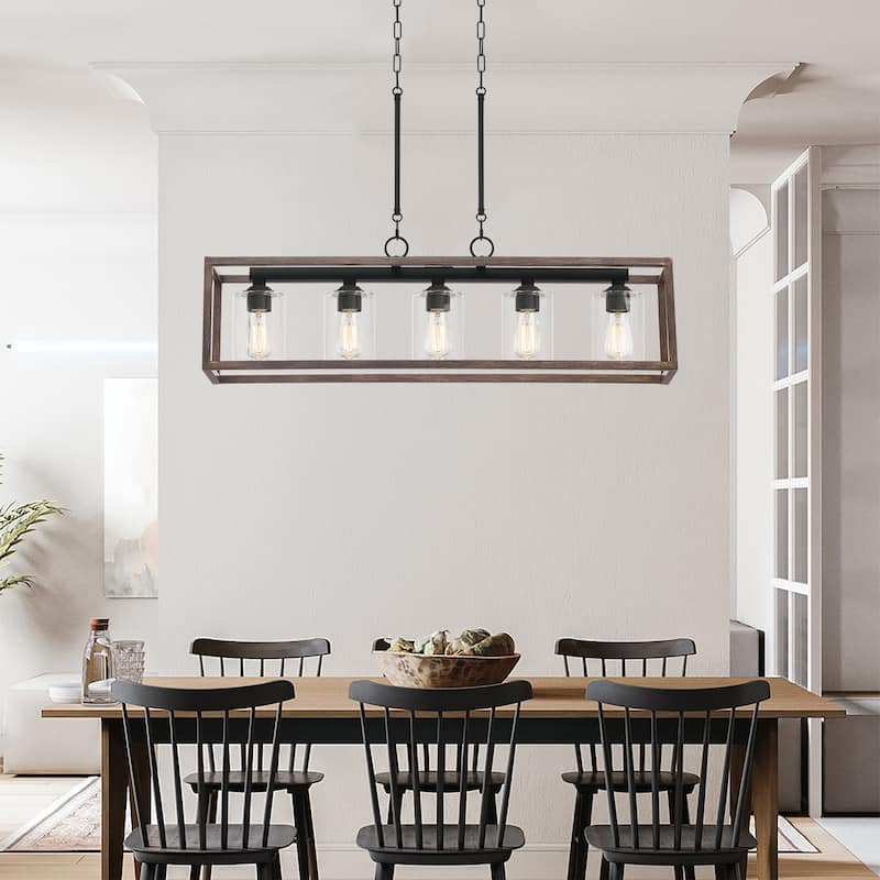 Allegray 5-light Farmhouse Rectangle Linear Chandelier for Dining Room ...