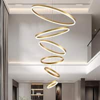 Modern LED Chandelier 6-Ring Black Dimmable High Ceiling Chandeliers ...