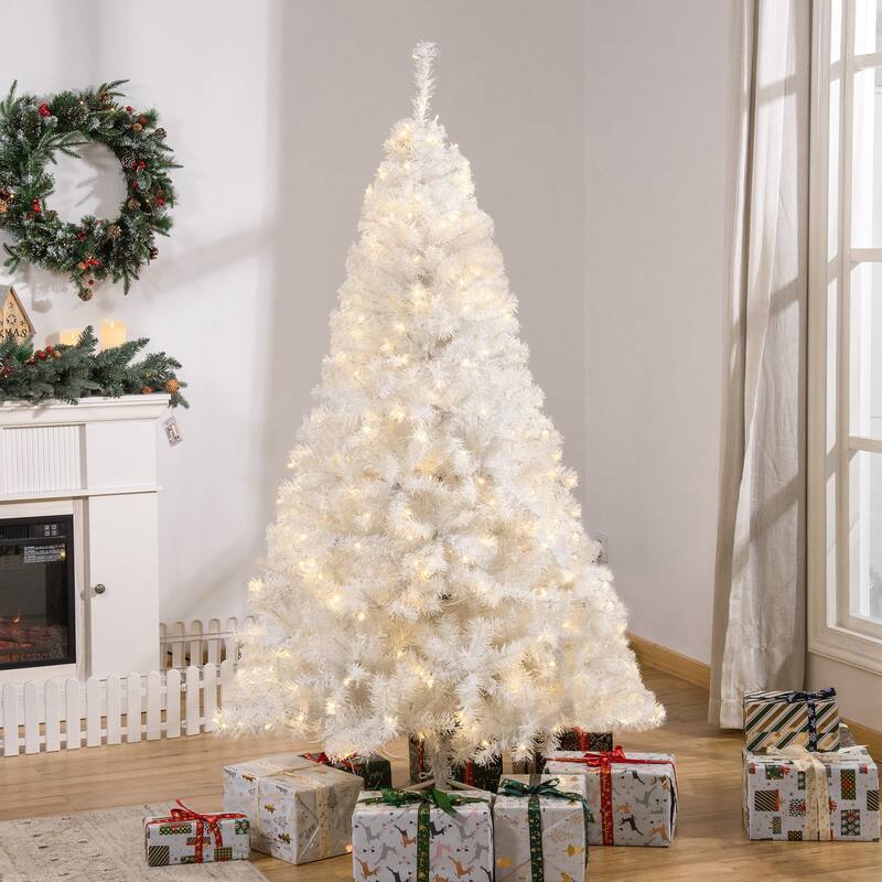 HOMCOM White Christmas Tree with Lights, Prelit LED Christmas Tree with ...