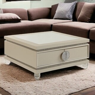 HomeRoots 40" Silver And Ivory Glass Square Mirrored Coffee Table With ...