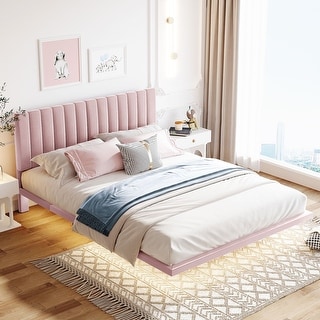 Unique Queen Size Upholstered Bed with Sensor Light and Headboard ...