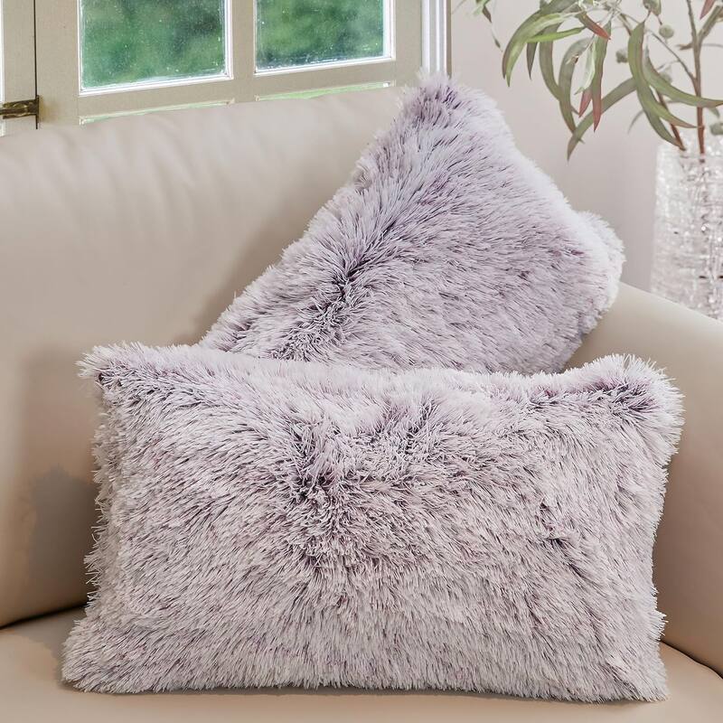 Cheer Collection 12"x20" Shaggy Long-hair Throw Pillows (Set of 2) - On ...
