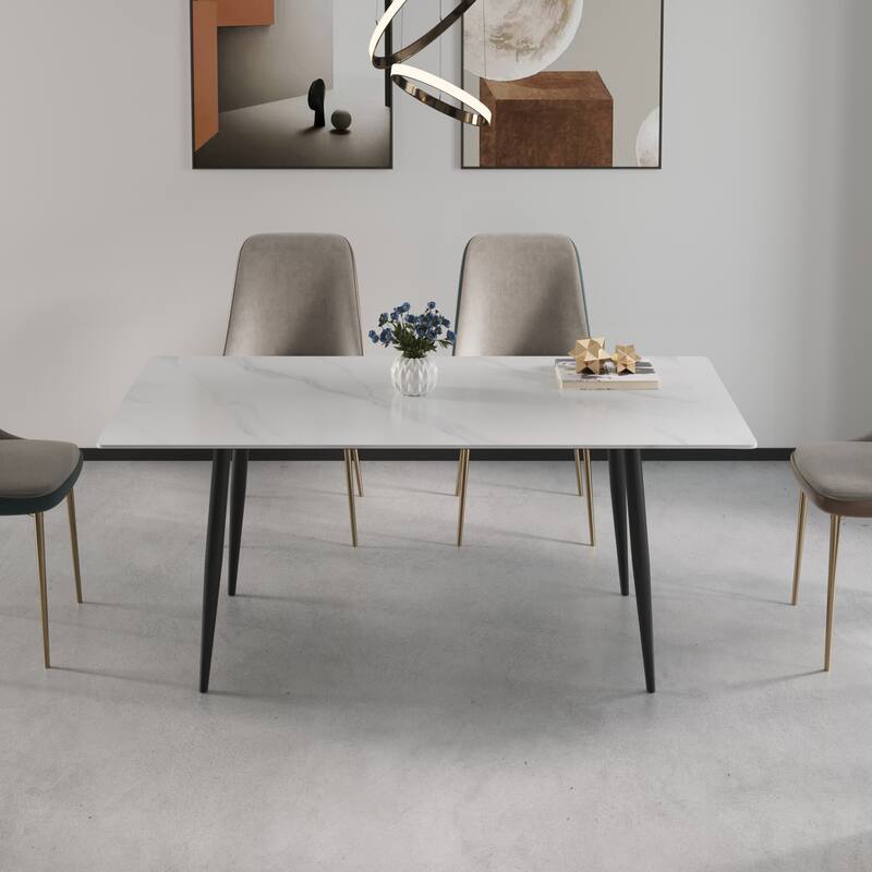 Modern White Slate Dining Table,Rectangular Tabletop with Steel Legs ...